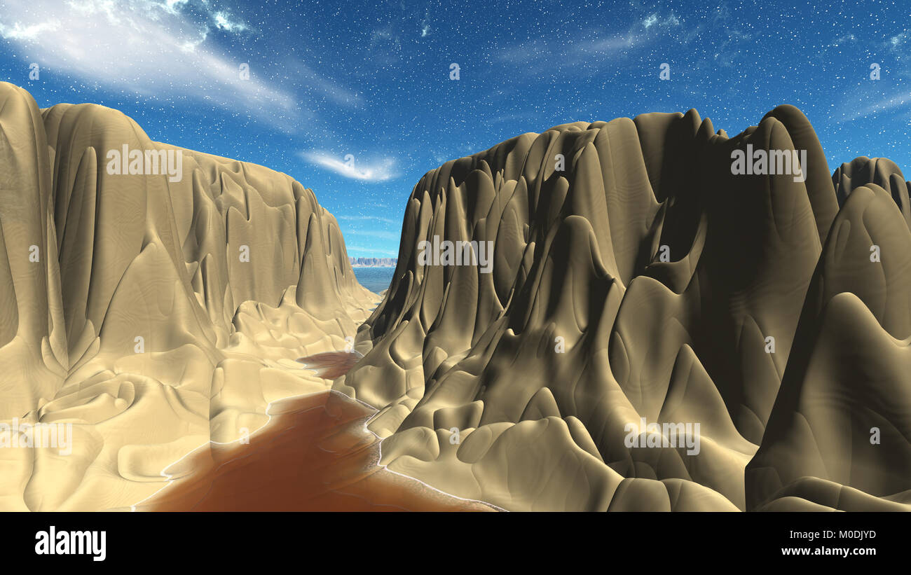 Landscape of stranger planet. 3D illustration Stock Photo - Alamy
