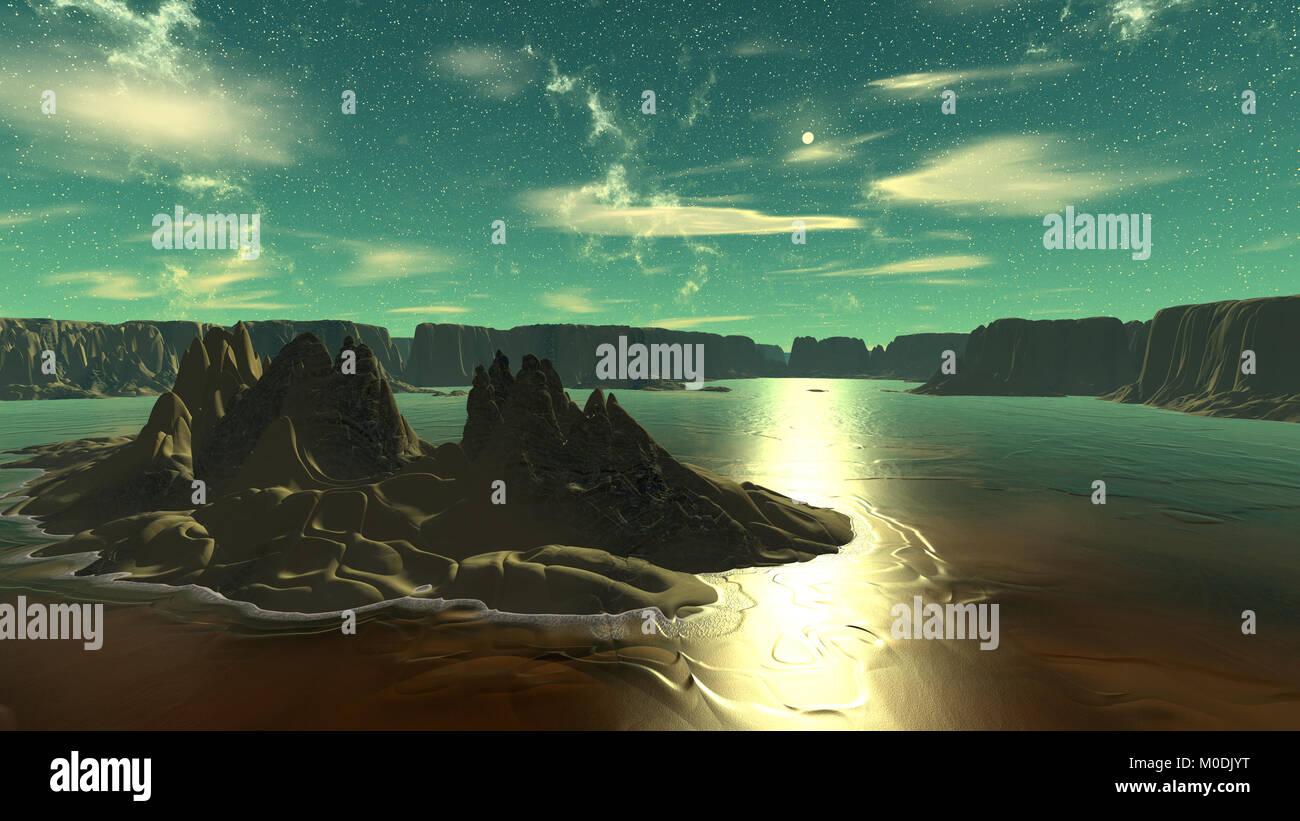 Landscape of stranger planet. 3D illustration Stock Photo - Alamy