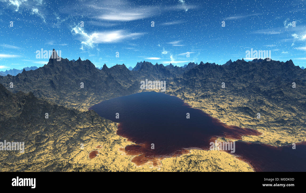 Landscape of stranger planet. 3D illustration Stock Photo - Alamy