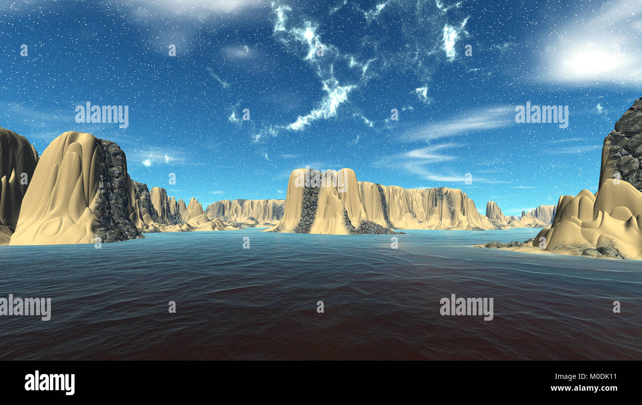 Landscape of stranger planet. 3D illustration Stock Photo - Alamy