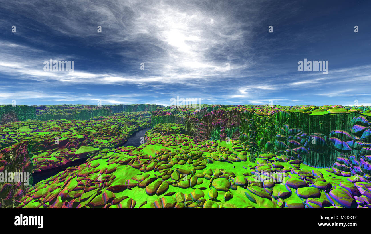 Landscape of stranger planet. 3D illustration Stock Photo - Alamy