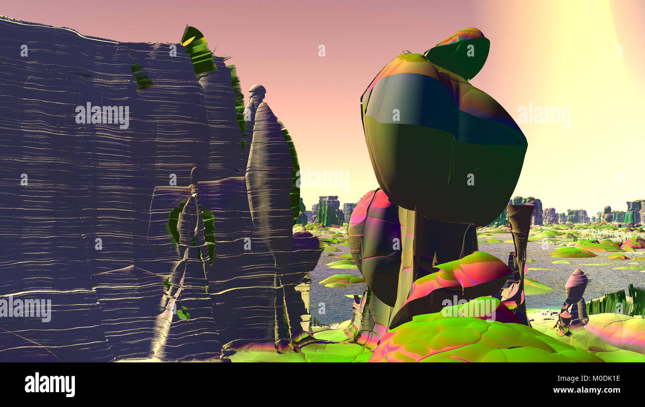 Landscape of stranger planet. 3D illustration Stock Photo - Alamy