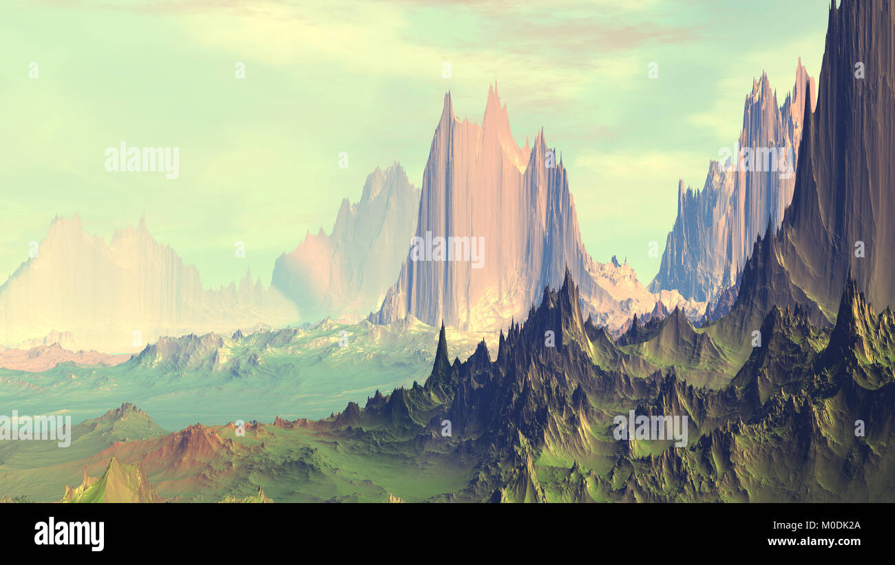 Landscape of stranger planet. 3D illustration Stock Photo - Alamy