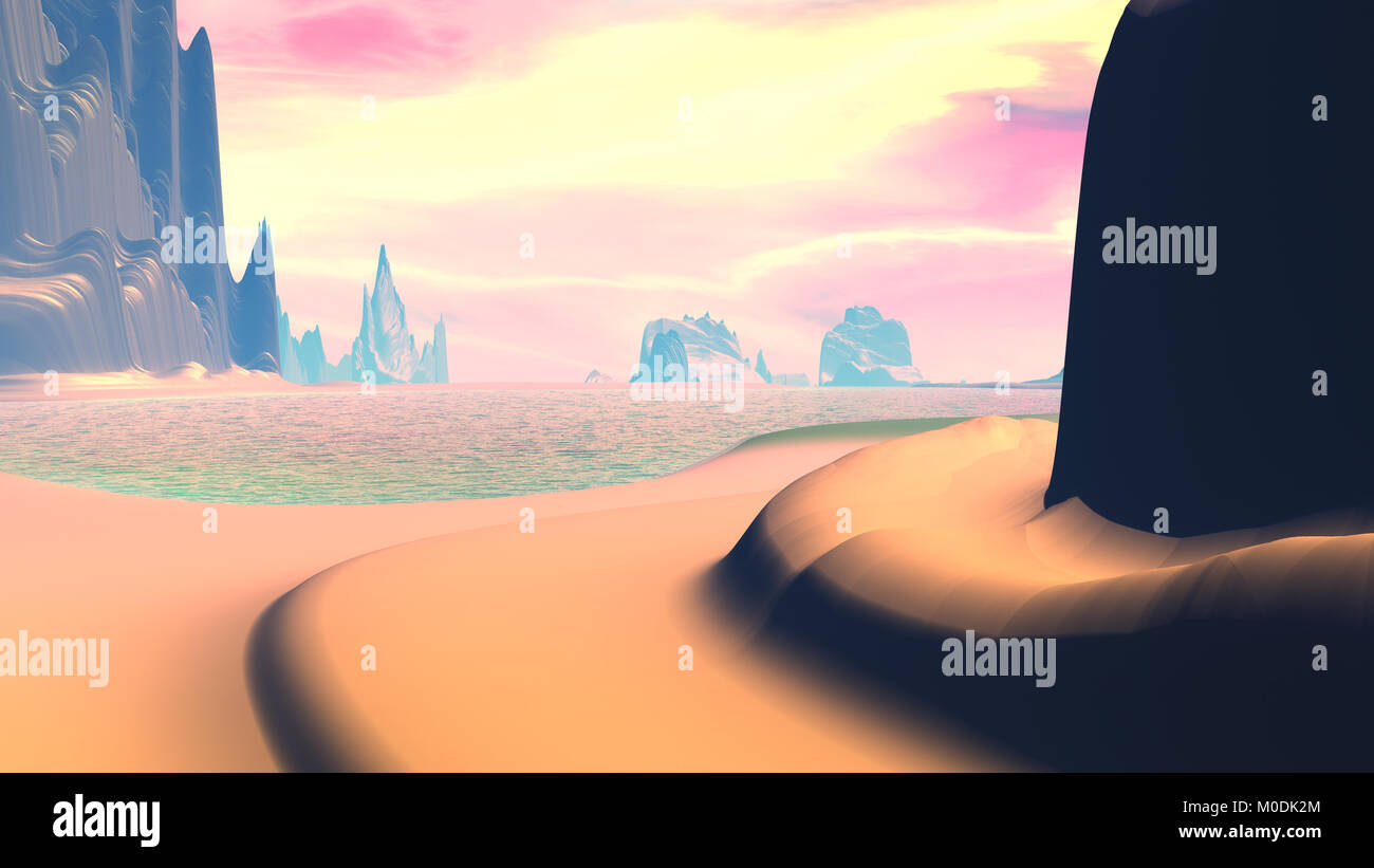 Landscape of stranger planet. 3D illustration Stock Photo - Alamy