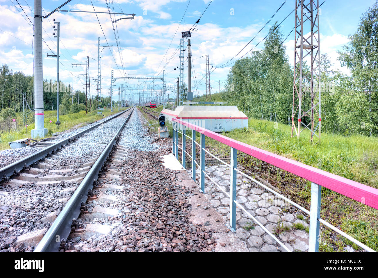 Railroad tracks near the suburban station. Parking of electric trains ...