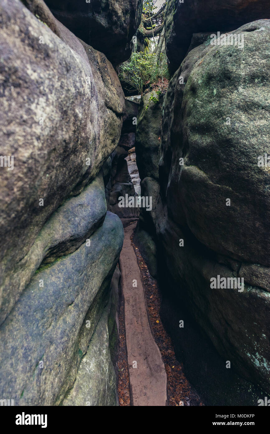 Tourist path in rocky labirynth called Bledne Skaly (Errant Rocks) in ...