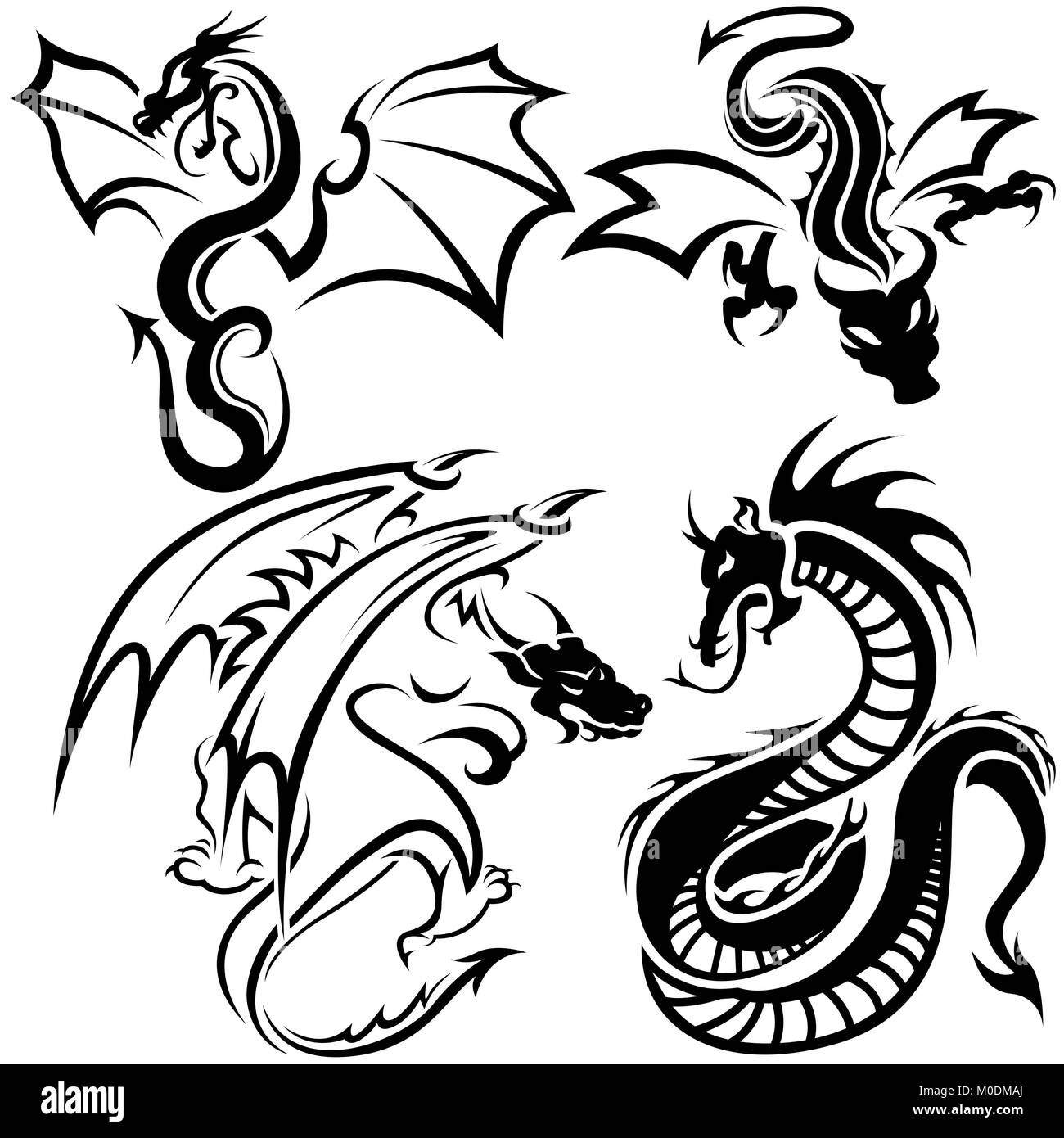 Flying dragon clip art Black and White Stock Photos & Images - Alamy
