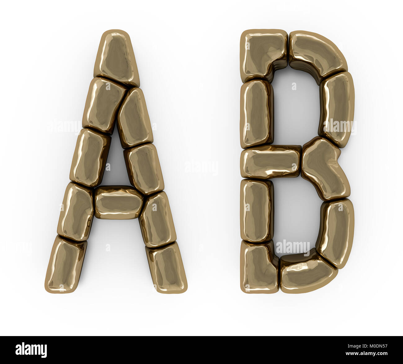 Set of letters, numbers and symbols from gold bars. 3D rendering Stock ...