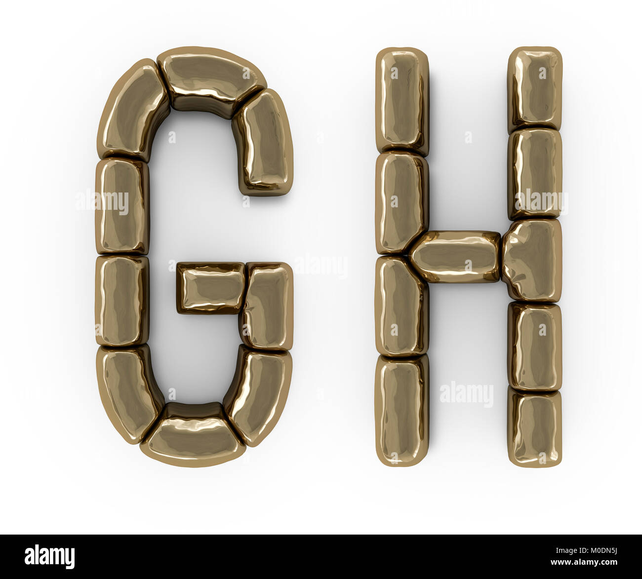 Set of letters, numbers and symbols from gold bars. 3D rendering Stock ...