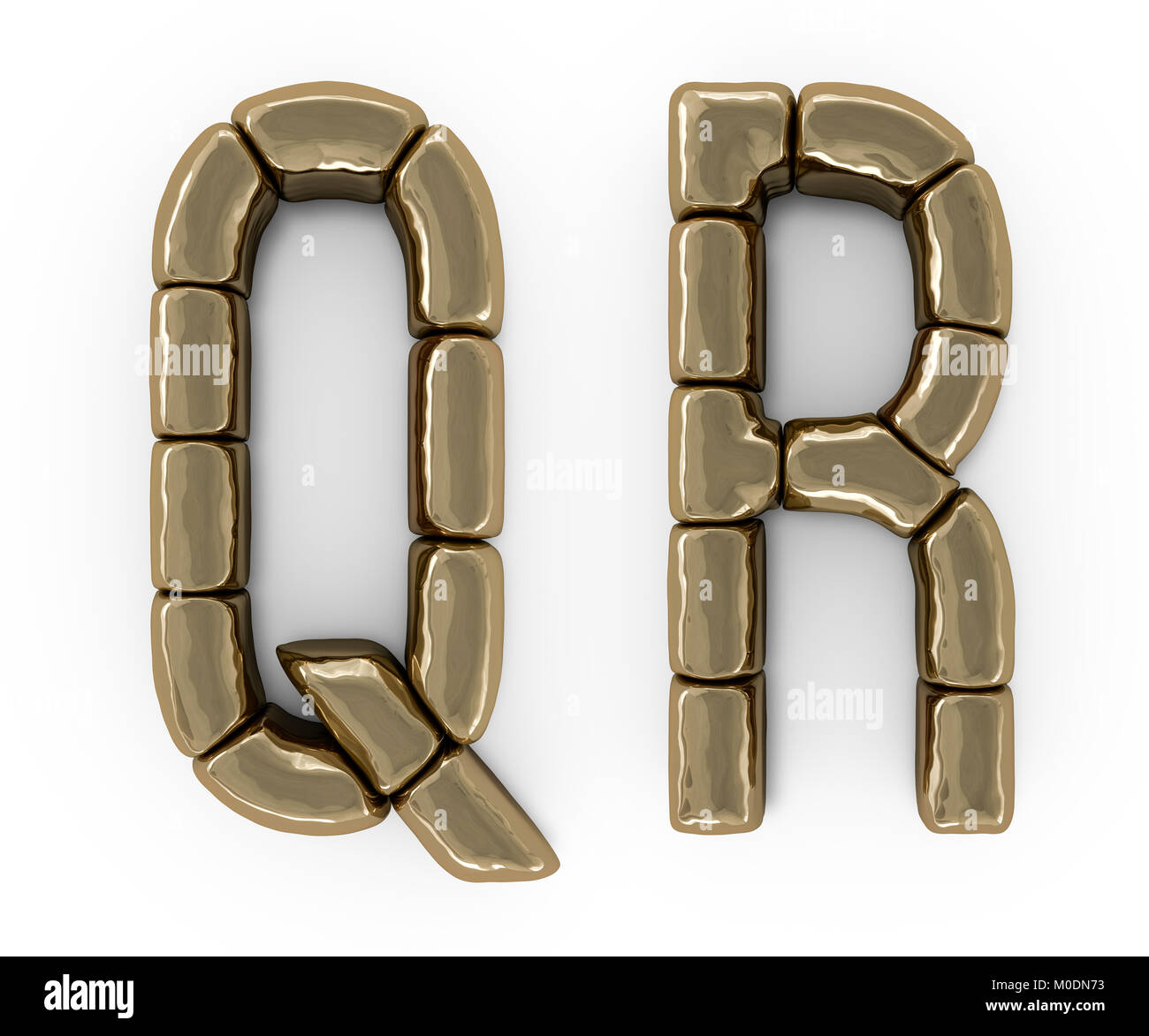 Set of letters, numbers and symbols from gold bars. 3D rendering Stock ...