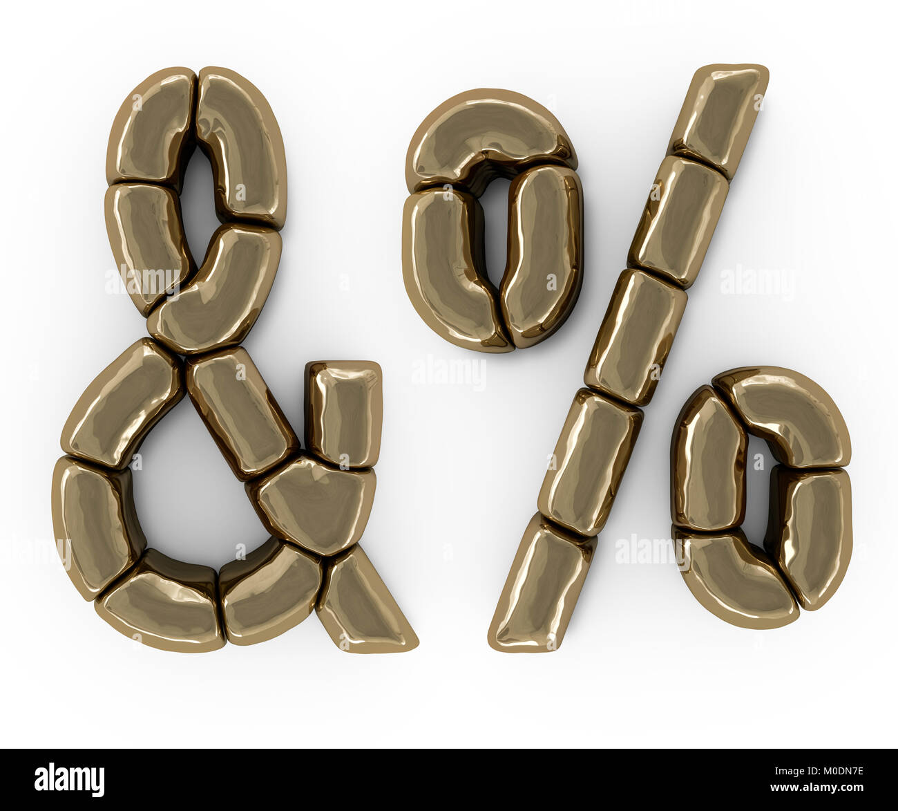 Set of letters, numbers and symbols from gold bars. 3D rendering Stock ...