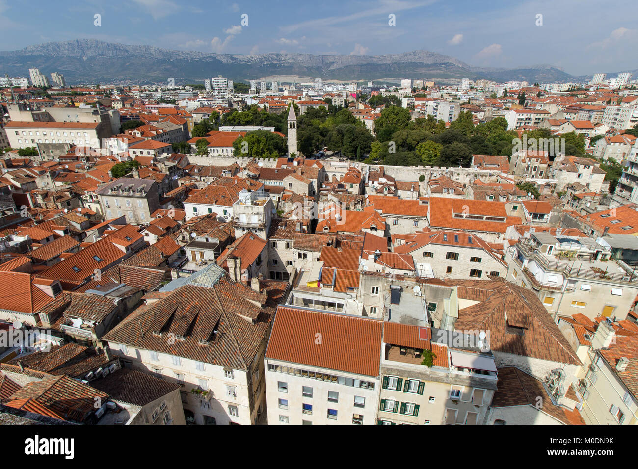 Split's historic Old Town and beyond in Croatia viewed from above on a ...