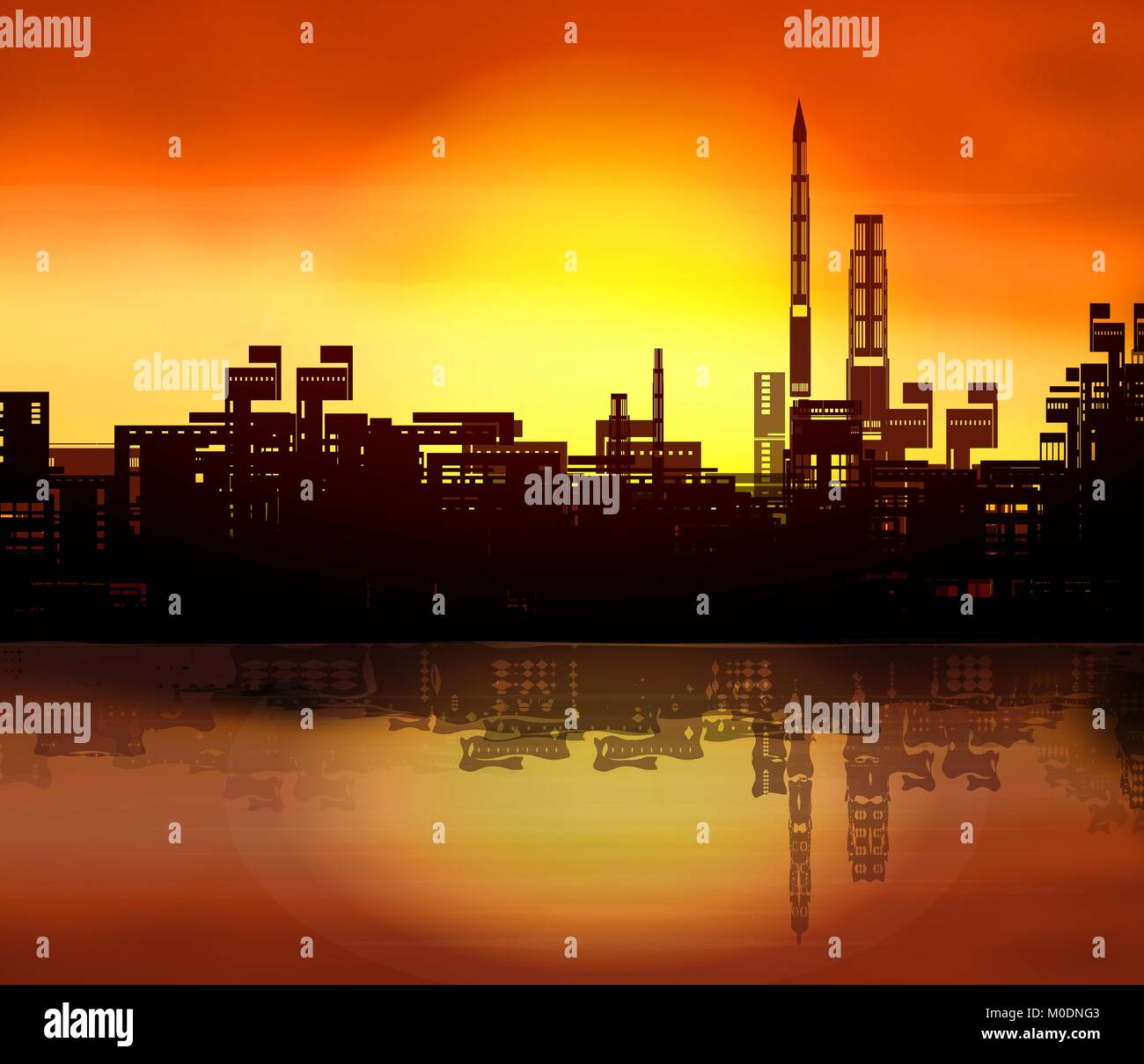 Sunset over city landscape Stock Vector Images - Alamy