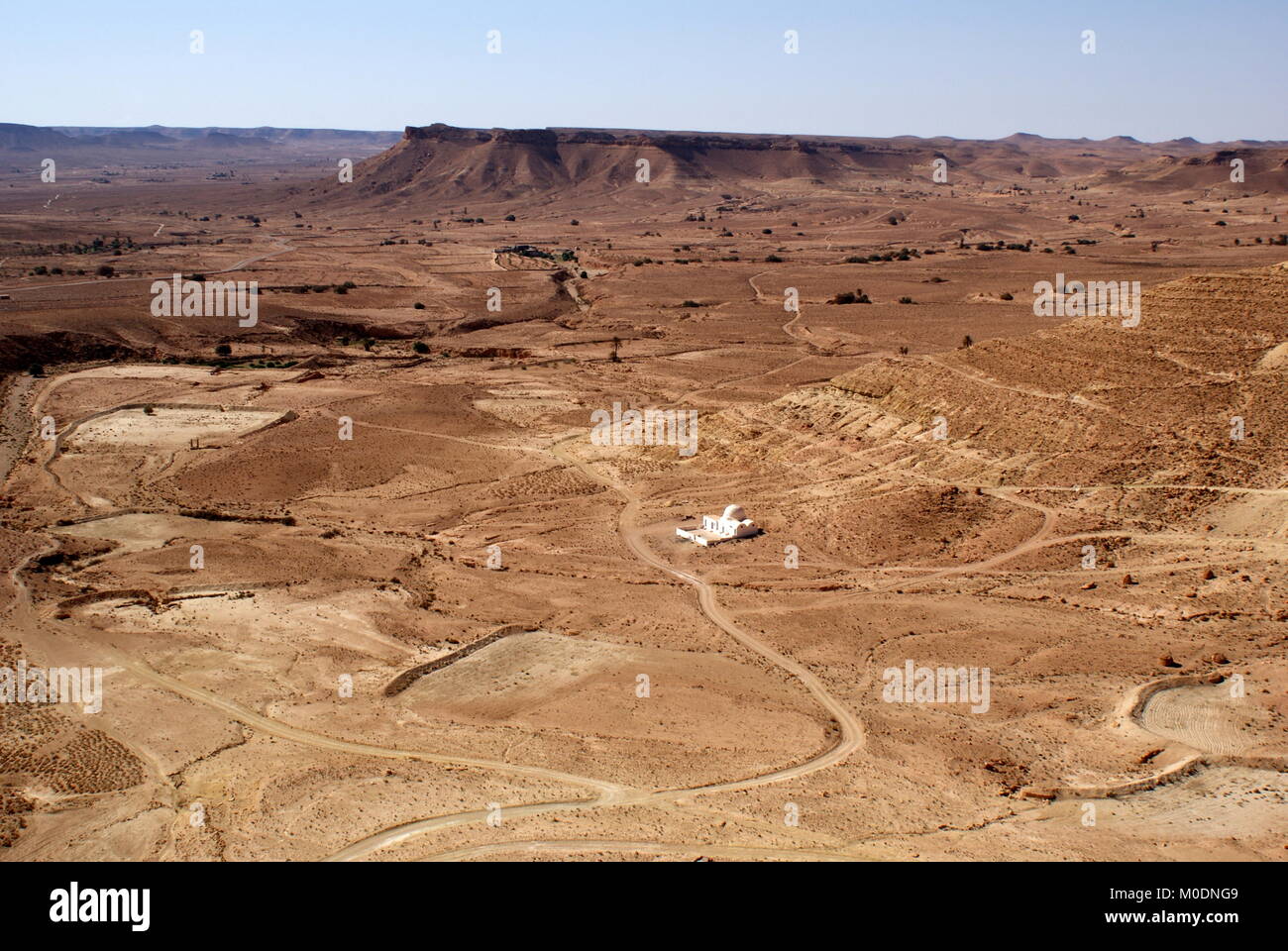 View from the abandoned hilltop Berber village of Douiret of a single ...