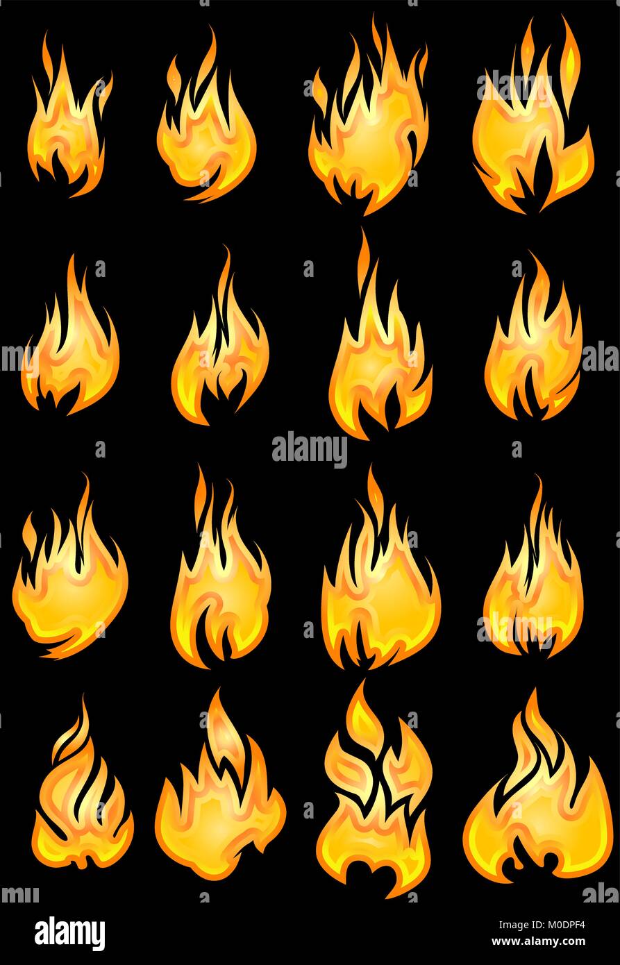 Collection of vector fires on a black background Stock Vector Image ...