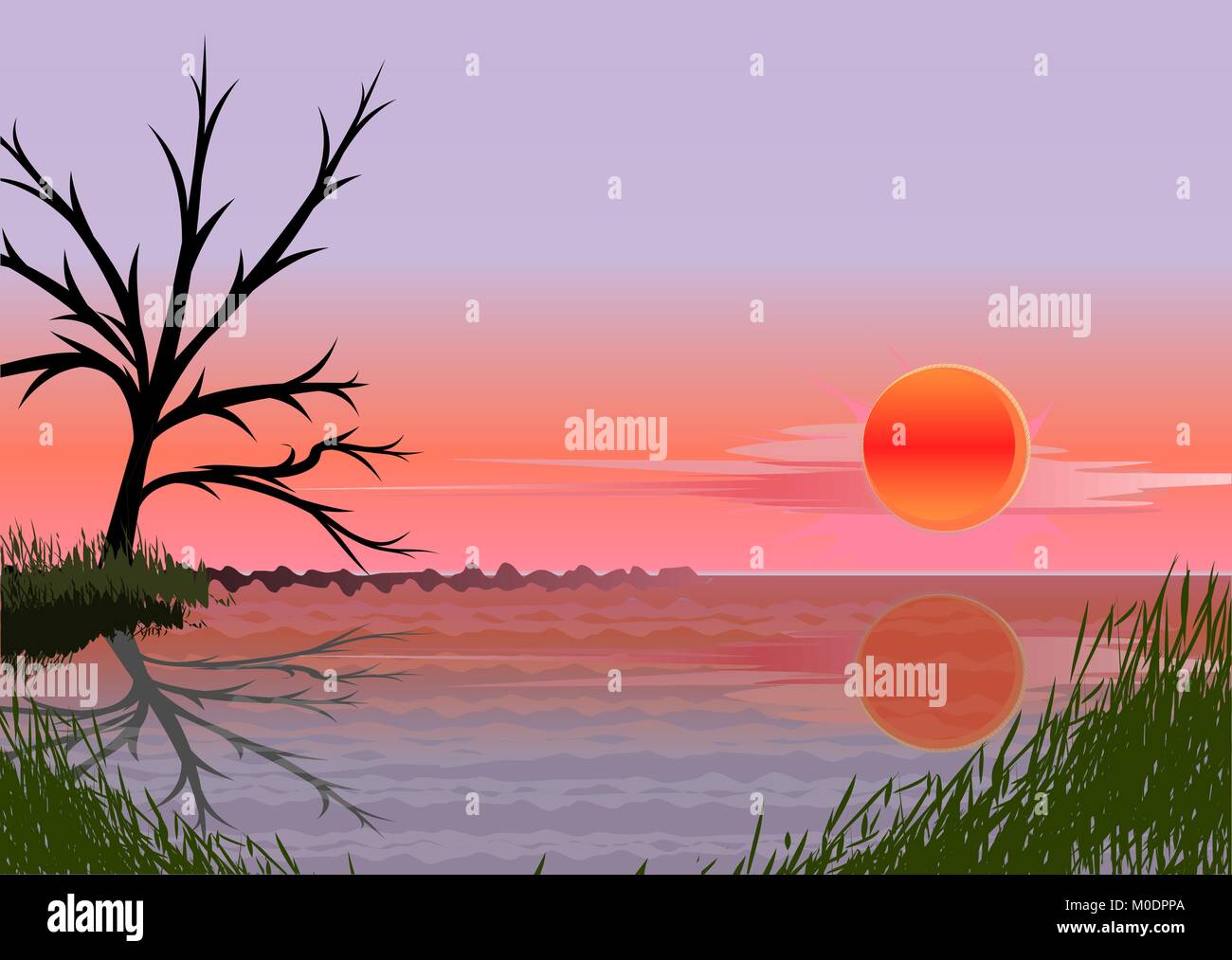 landscape with sunset (vector Stock Vector Image & Art - Alamy