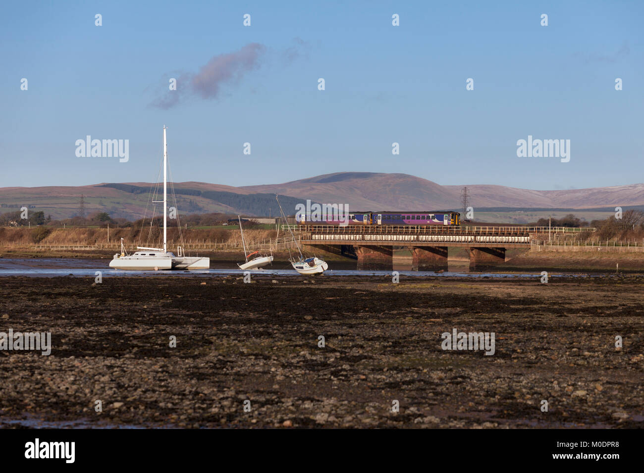 A Northern rail sprinter train crosses the viaduct at Ravenglass (river ...