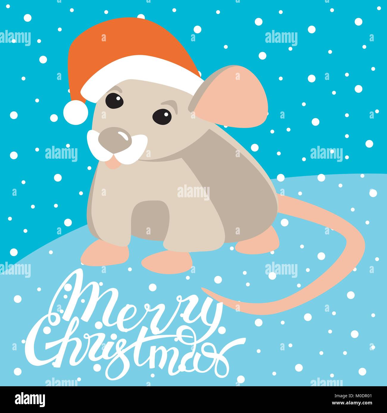 mouse in santa hat vector illustration flat style profile side Stock ...