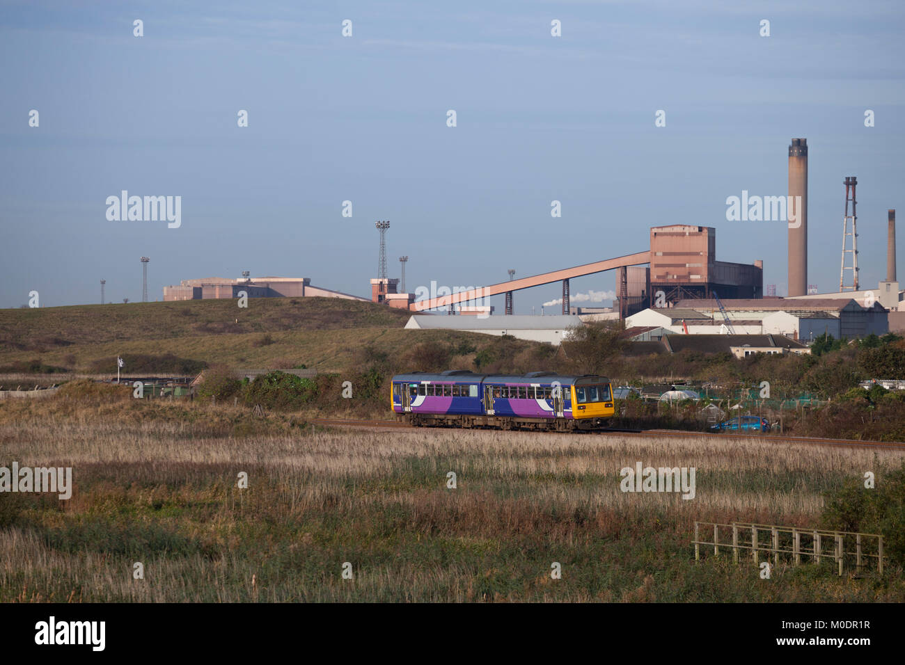 Northern rail class 142 pacer train passing Cottam Marsh, Redcar with ...