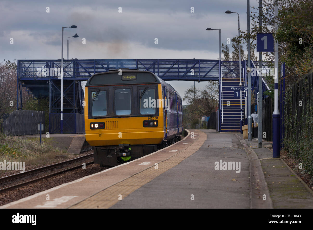 A Northern rail class 142 pacer train at Marske railway station with ...