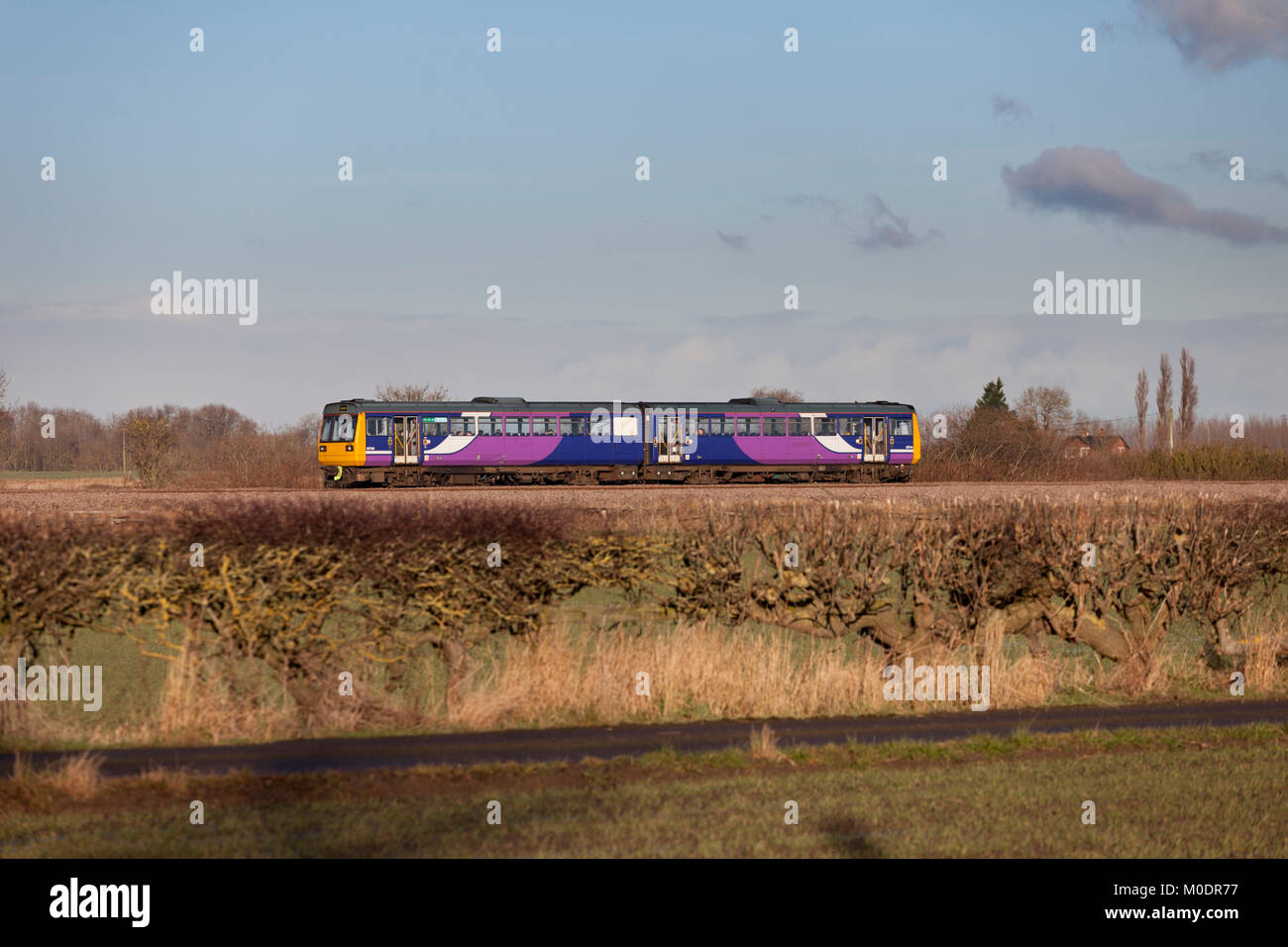 A Northern rail class 142 pacer train passing Teesside Airport Stock Photo - Alamy