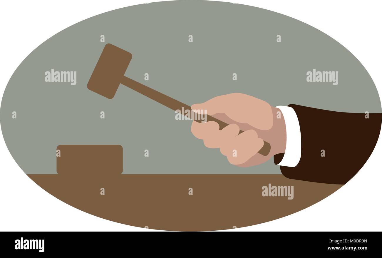hand hitting wooden gavel vector illustration flat style Stock Vector ...