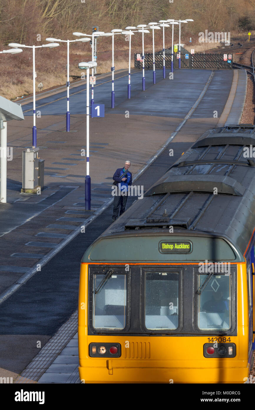 Northern rail conductor at Eaglescliffe makes final checks before ...