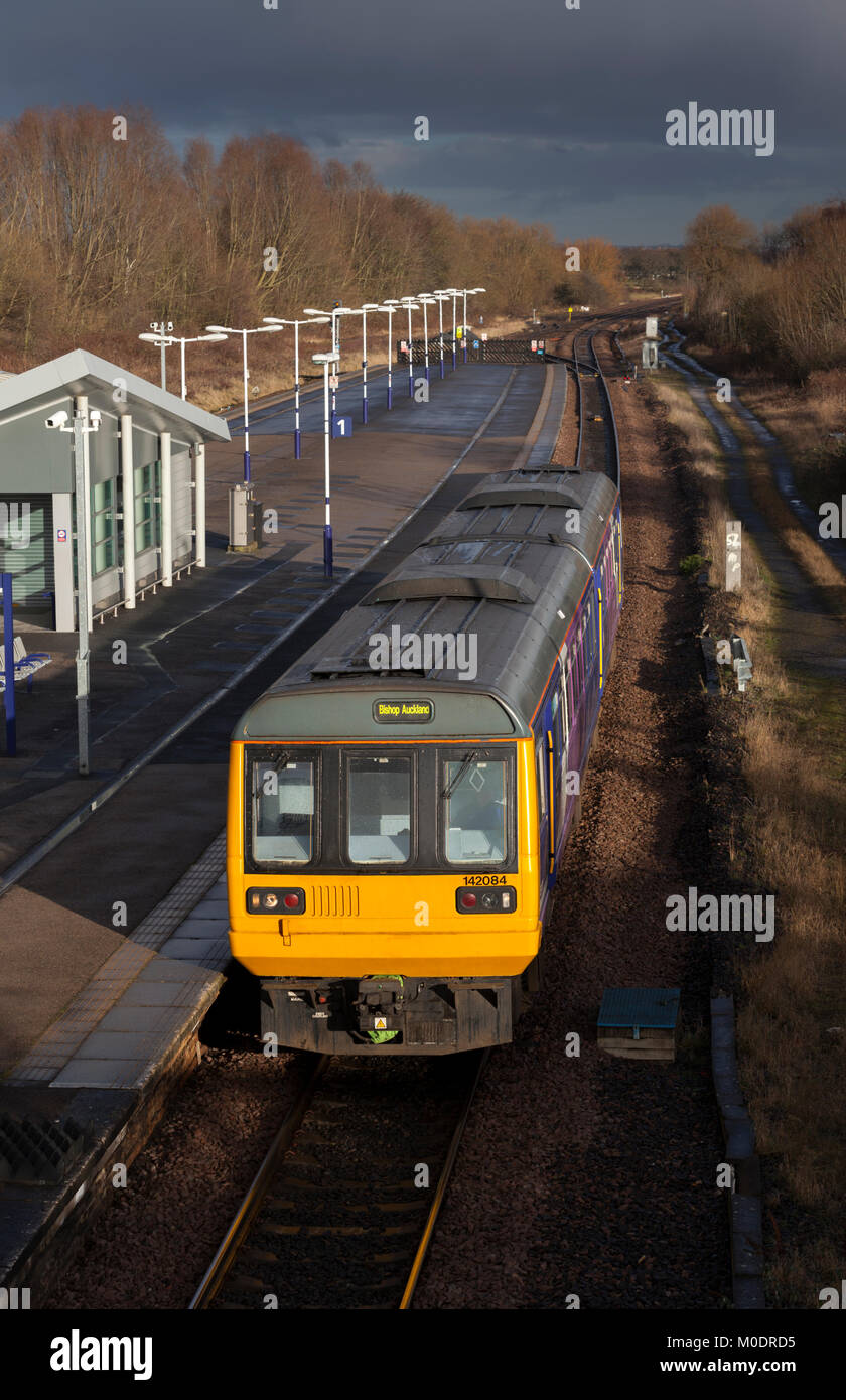 A Northern rail class 142 pacer train at Eaglescliffe with a Saltburn ...