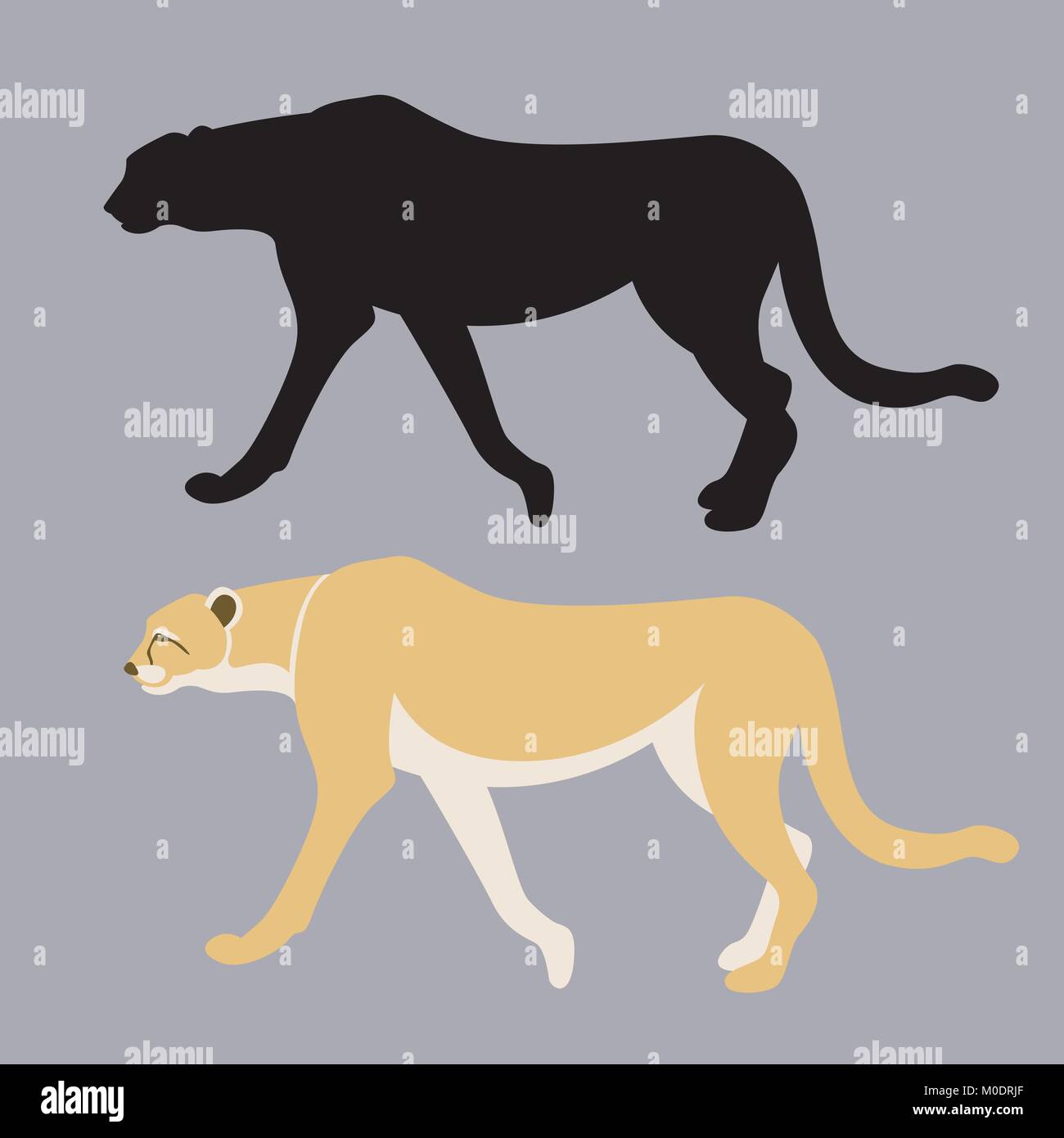 cheetah black silhouette vector illustration flat style profile side ...