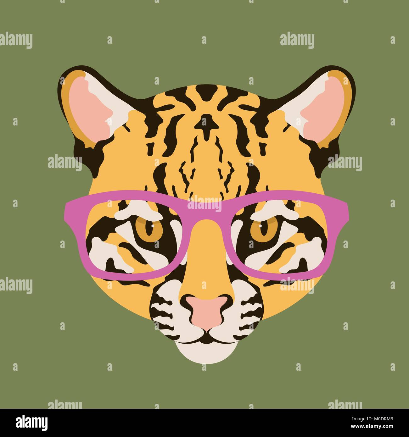 ocelot face in glasses vector illustration flat style Stock Vector ...