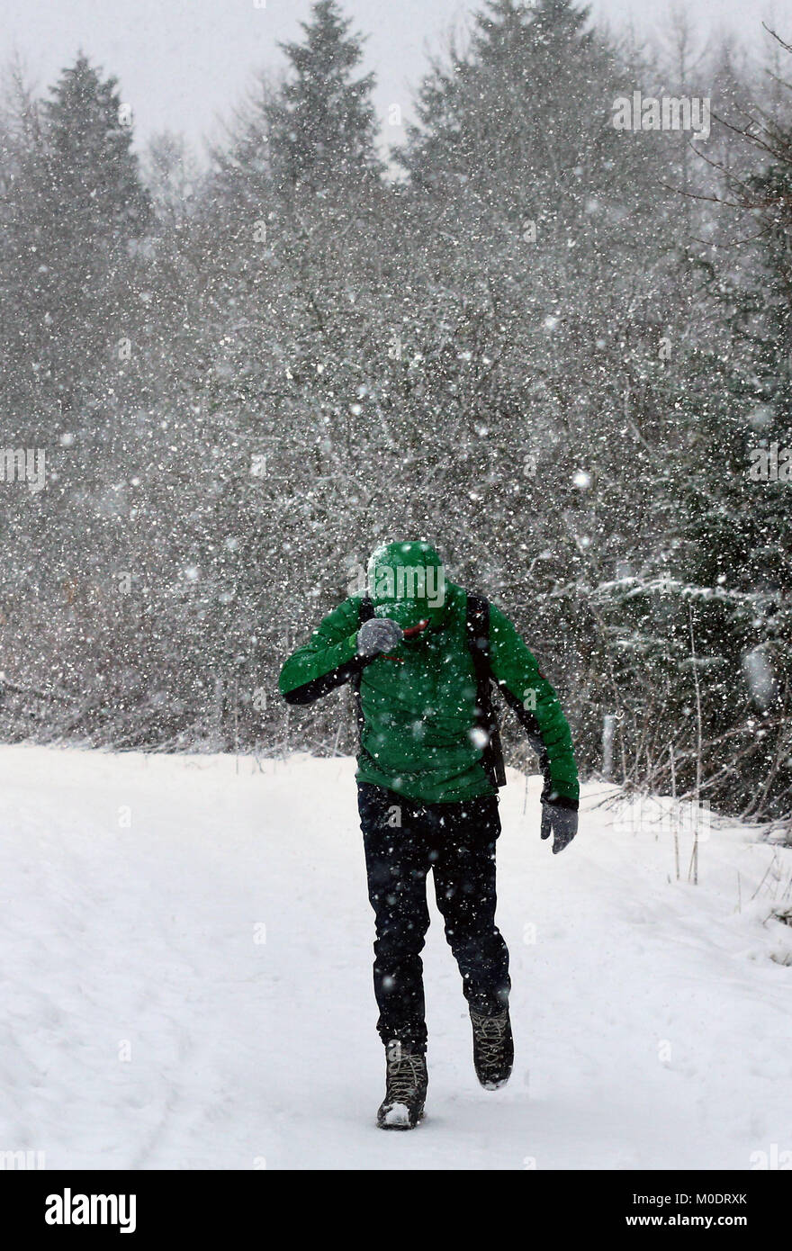 A person in heavy snow in Eshiels, Scottish Borders, as people across ...