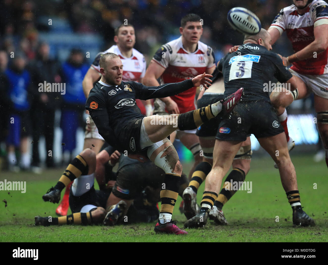 Wasps' Dan Robson clears the ball during the European Rugby Champions ...