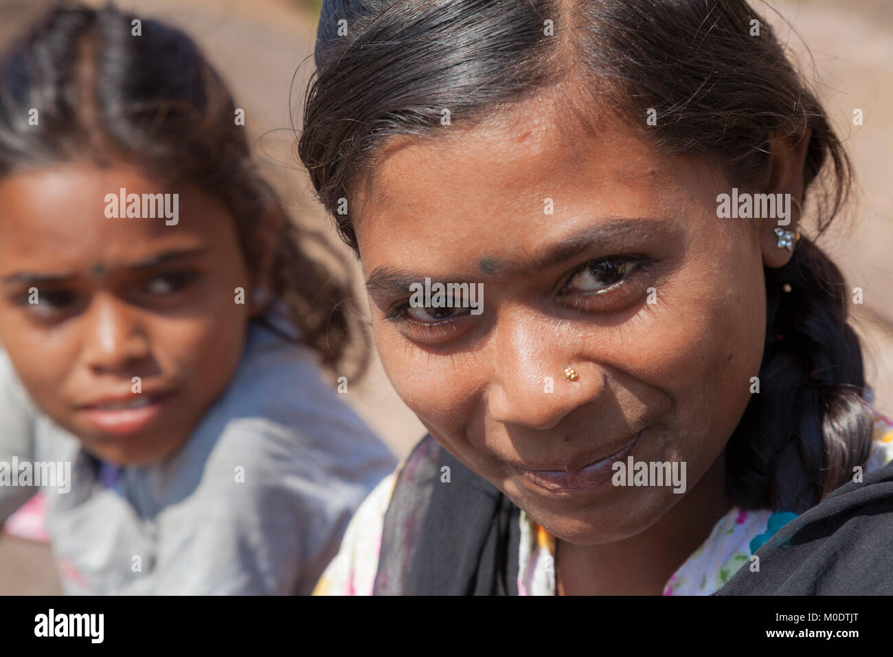 India, Karnataka, , Badami, Portrait of two indian girls Stock Photo ...