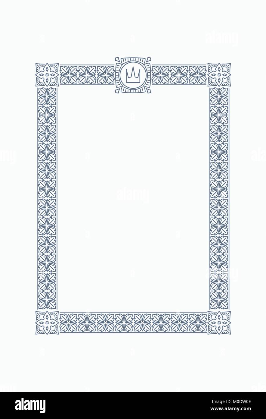 Luxury, ornate, vintage frame with crown in blue gamma. Vector ...