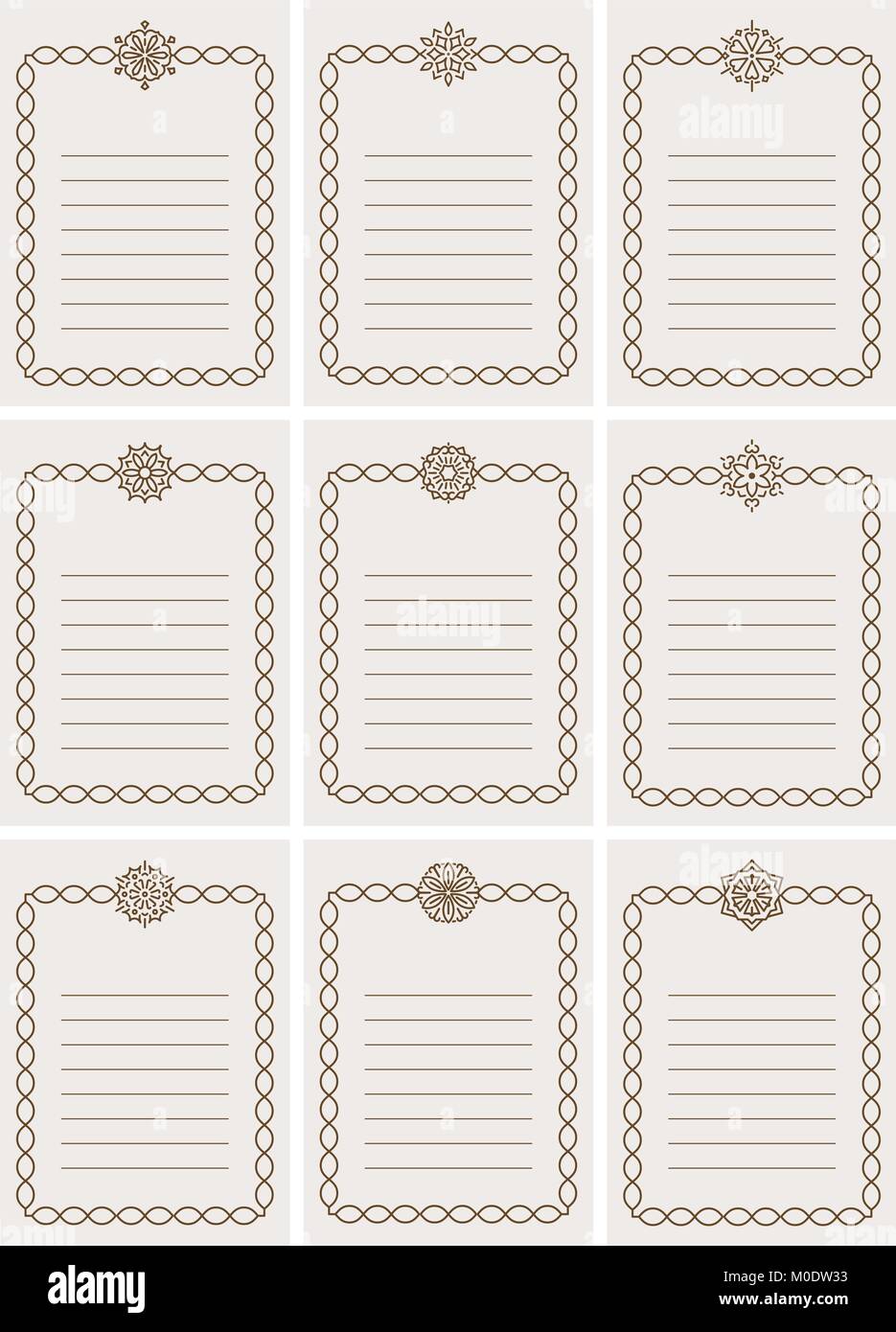 Set of nine decorative frames for note with lines. Vector Stock Vector ...