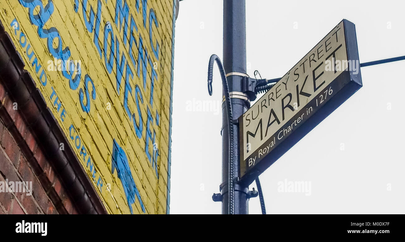 A street sign for Surrey Street Market in Croydon, South London Stock ...