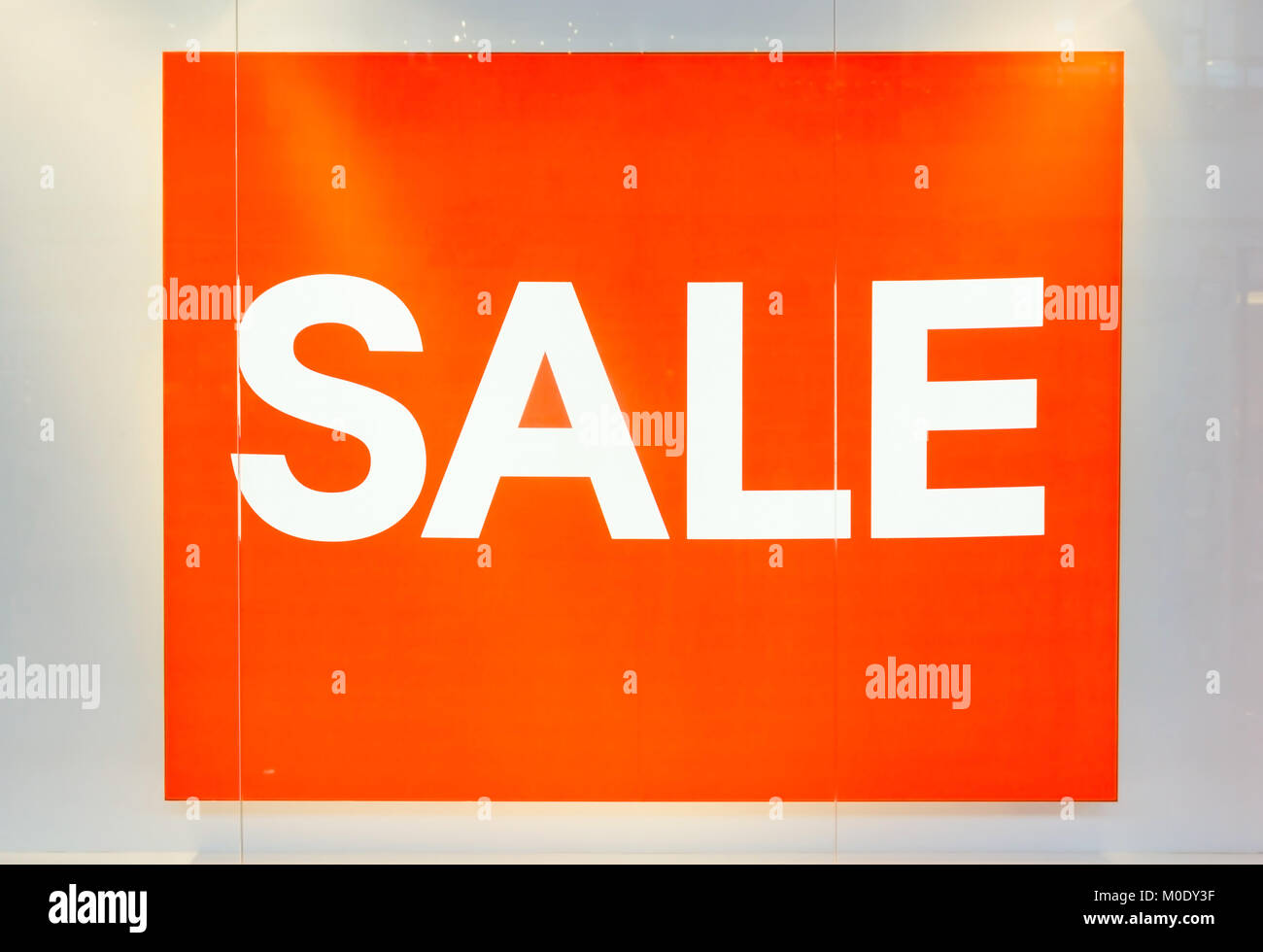 Red sign White Text Sale in Shop Display. Red Shopping billboard Stock ...