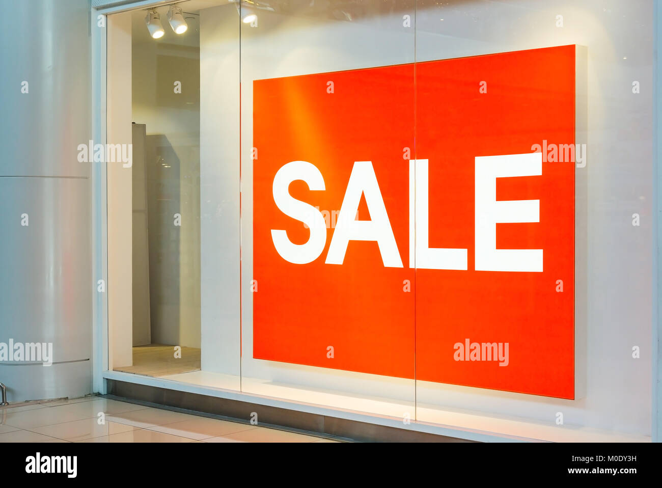 Red sign White Text Sale in Shop Display. Red Shopping billboard Stock ...
