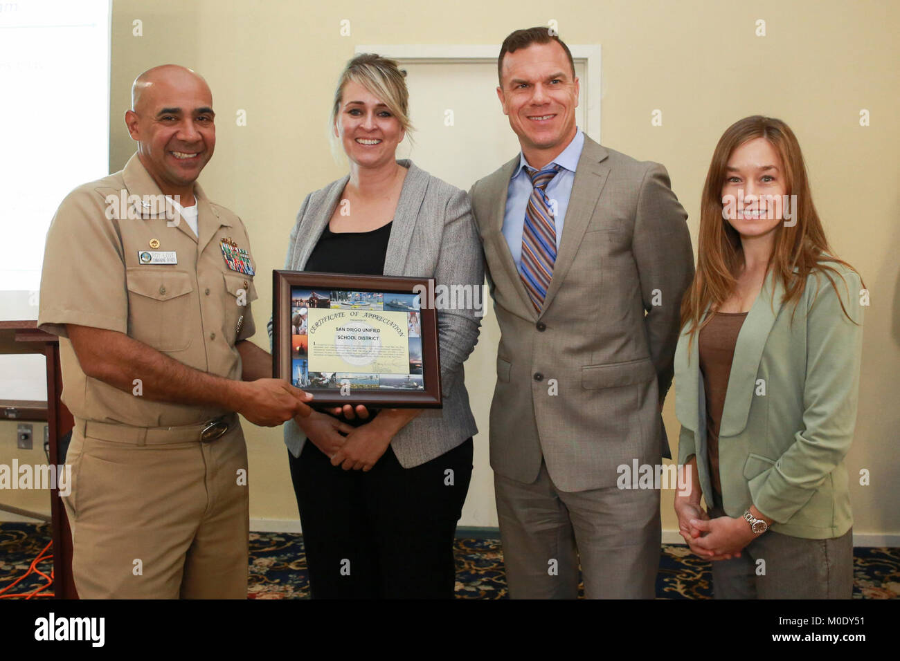 SAN DIEGO (Jan. 17, 2018) Capt. Roy Love (left) commanding officer ...