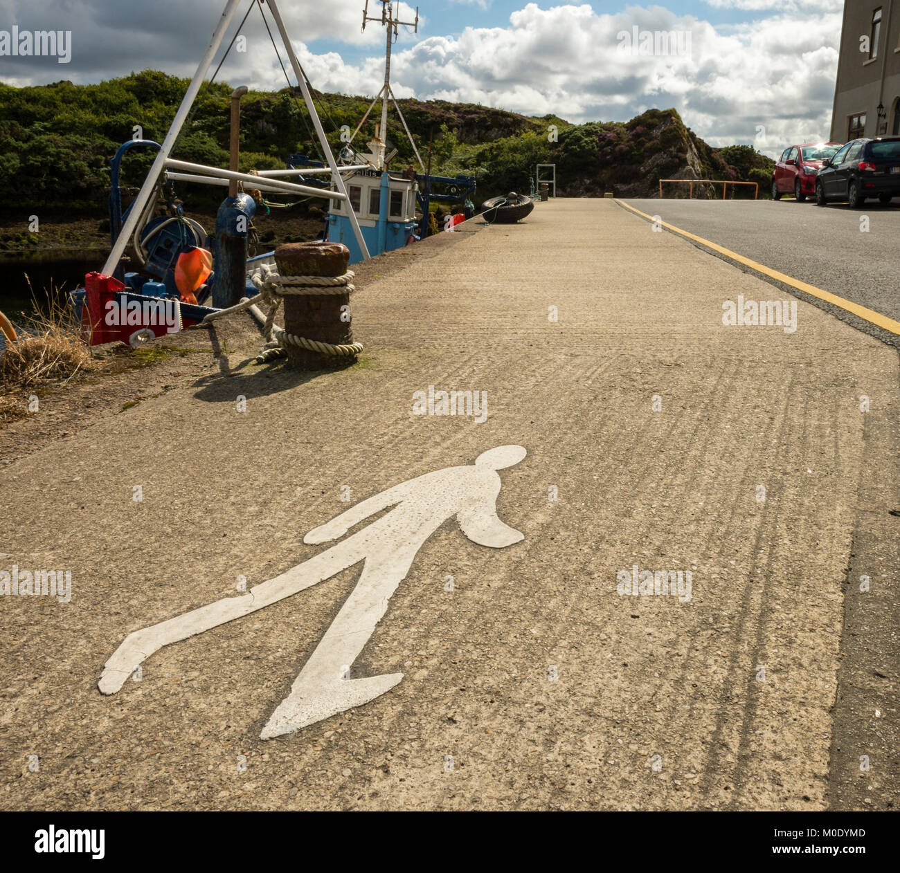 A road marking painting signalling a pedestrian walkway or walking path ...