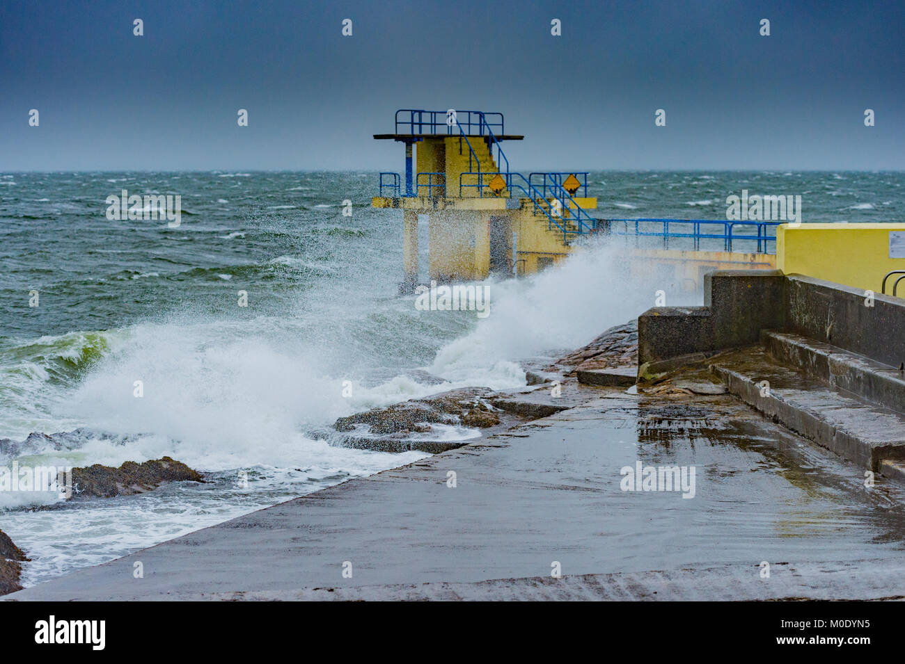 Blackrock diving board at Salthill, Co. Galway during a storm Stock ...