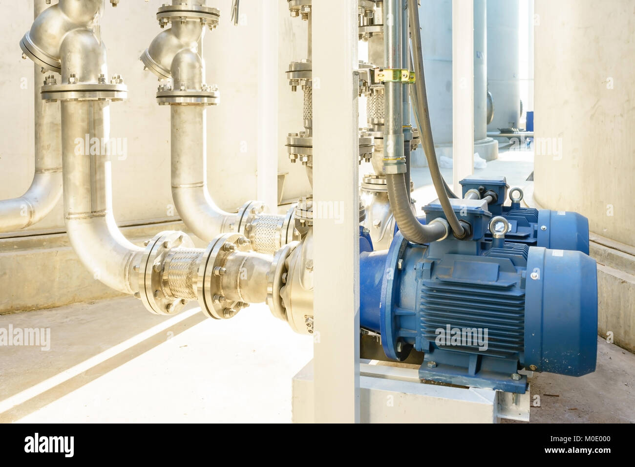 Water pump station and pipeline on roof deck of water tank for ...