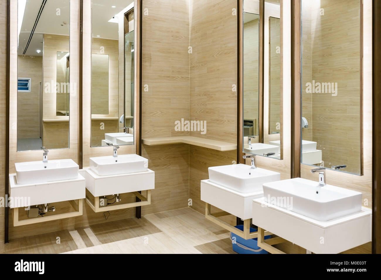 Interior of bathroom with sink basin faucet and mirror. Modern design ...