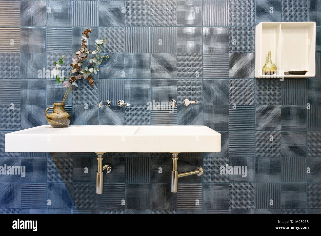 Interior of bathroom with sink basin faucet and mirror. Modern design ...