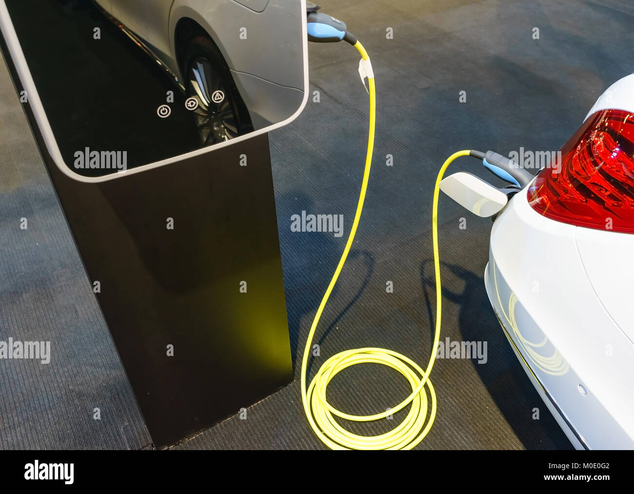 Power supply connect to electric car for add charge to the battery ...