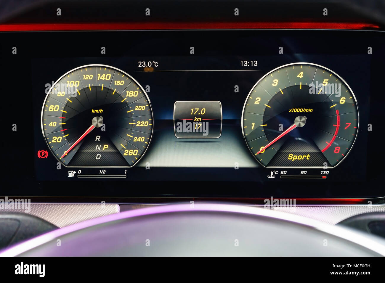 Modern light car mileage (dashboard, milage) isolated on a black ...