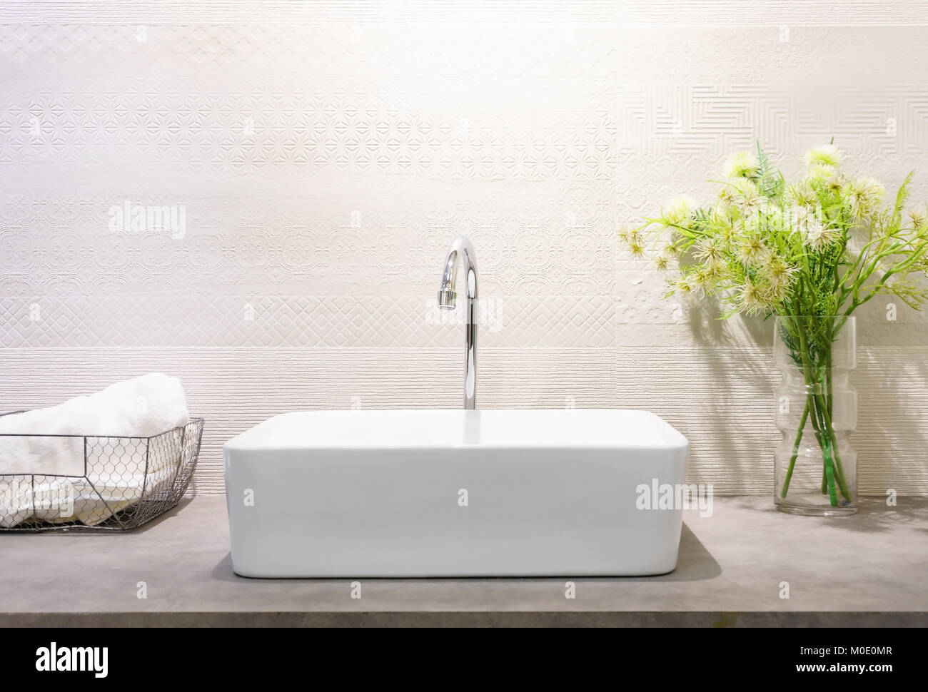 Interior of bathroom with sink basin faucet and mirror. Modern design ...