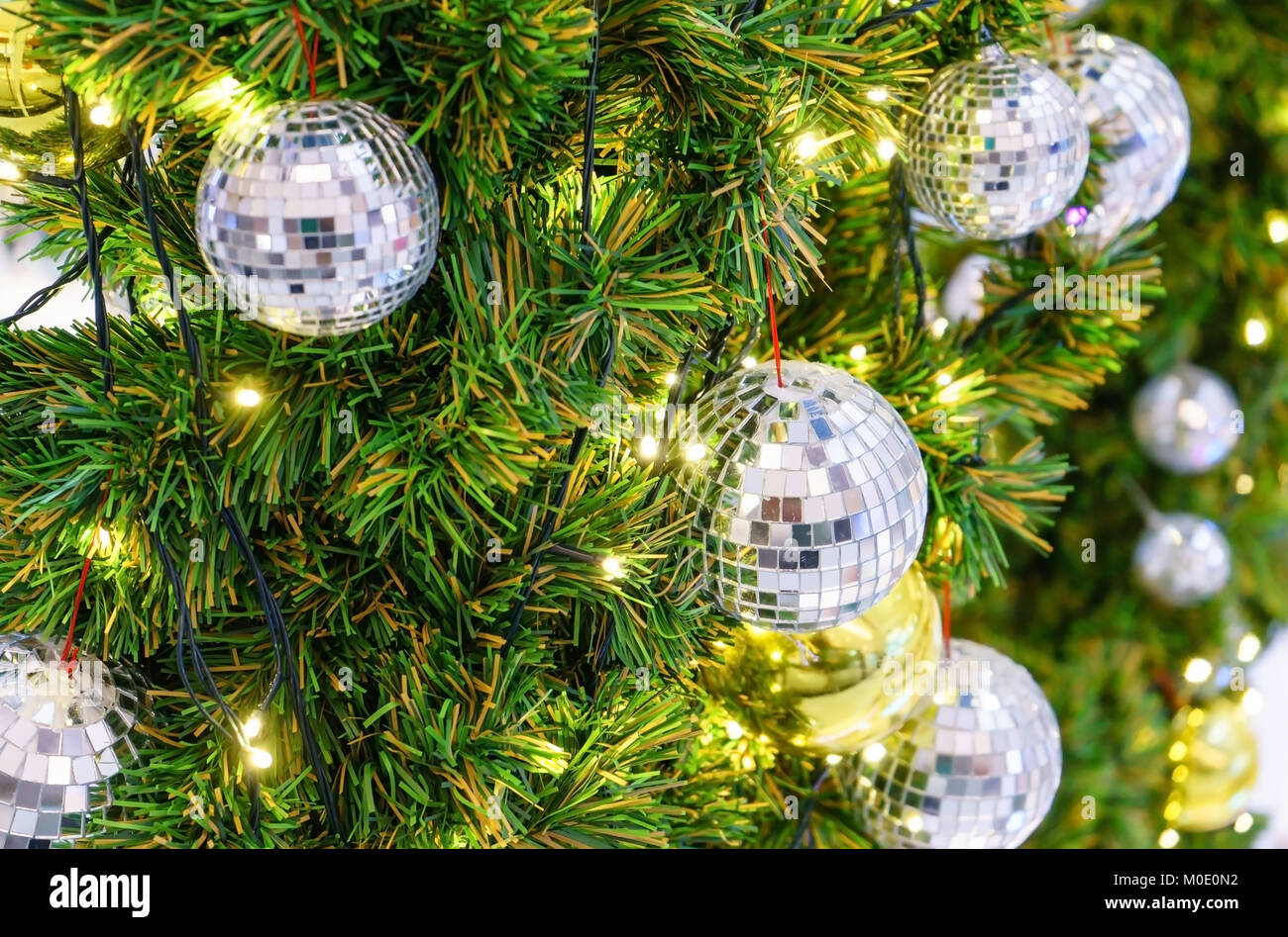Christmas decoration with many glitter bauble balls, shinny baubles and ...