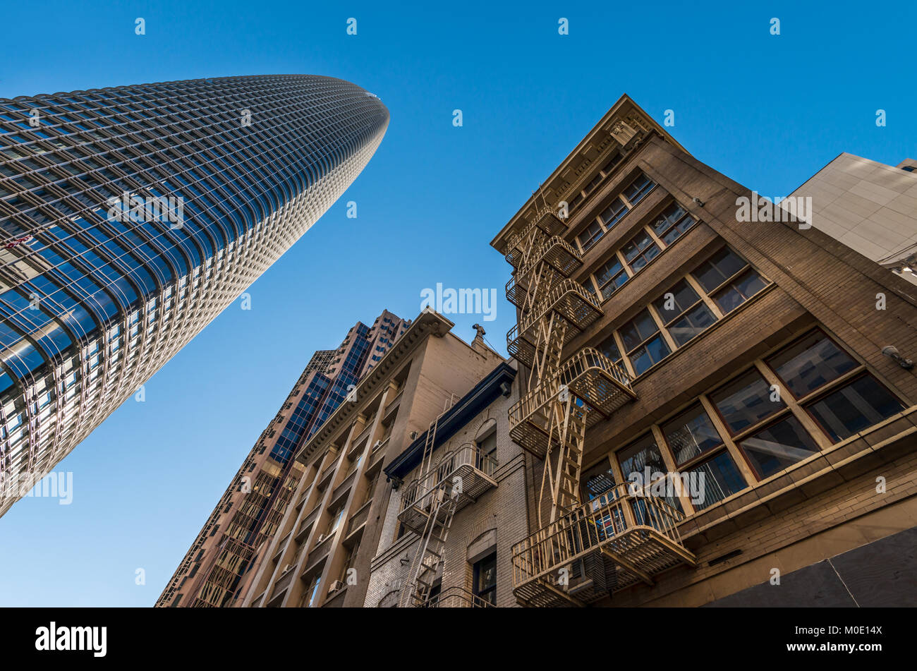 San Francisco highrises skyscrapers buildings photographed from a low ...