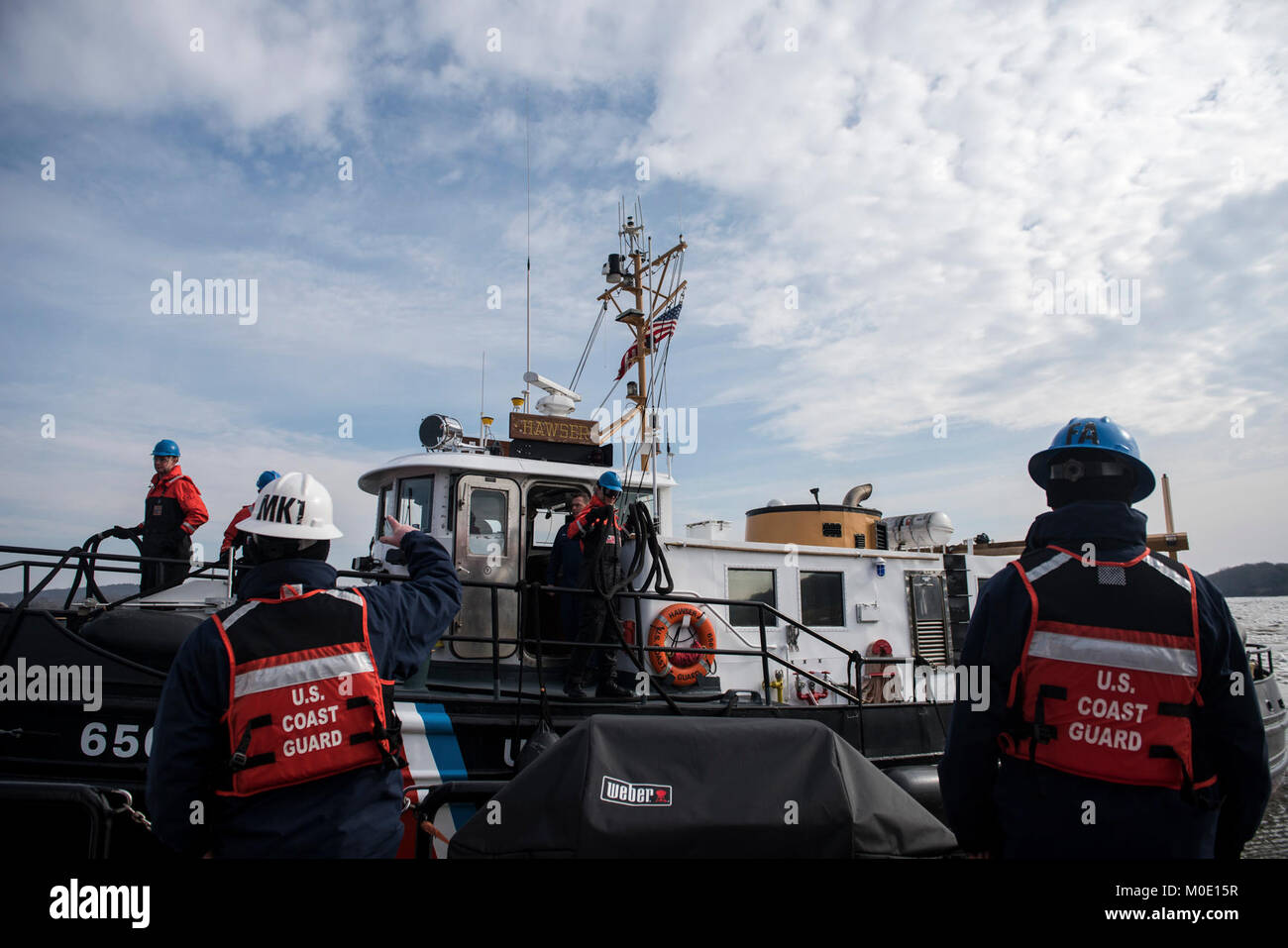 Crewmembers aboard the U.S. Coast Guard Cutter Bollard, a 65-foot Small ...